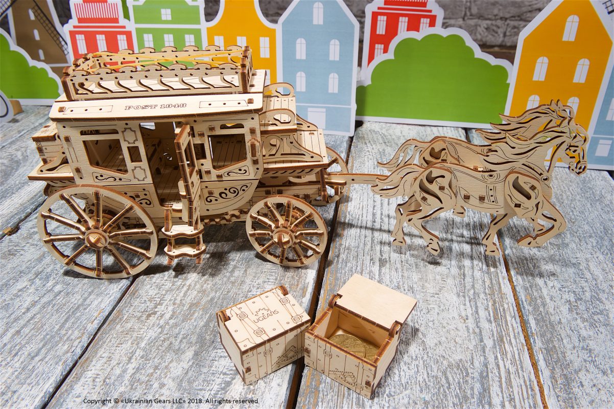 Trasura cu cai - Puzzle-uri 3D Mecanice - Ugears Models Romania